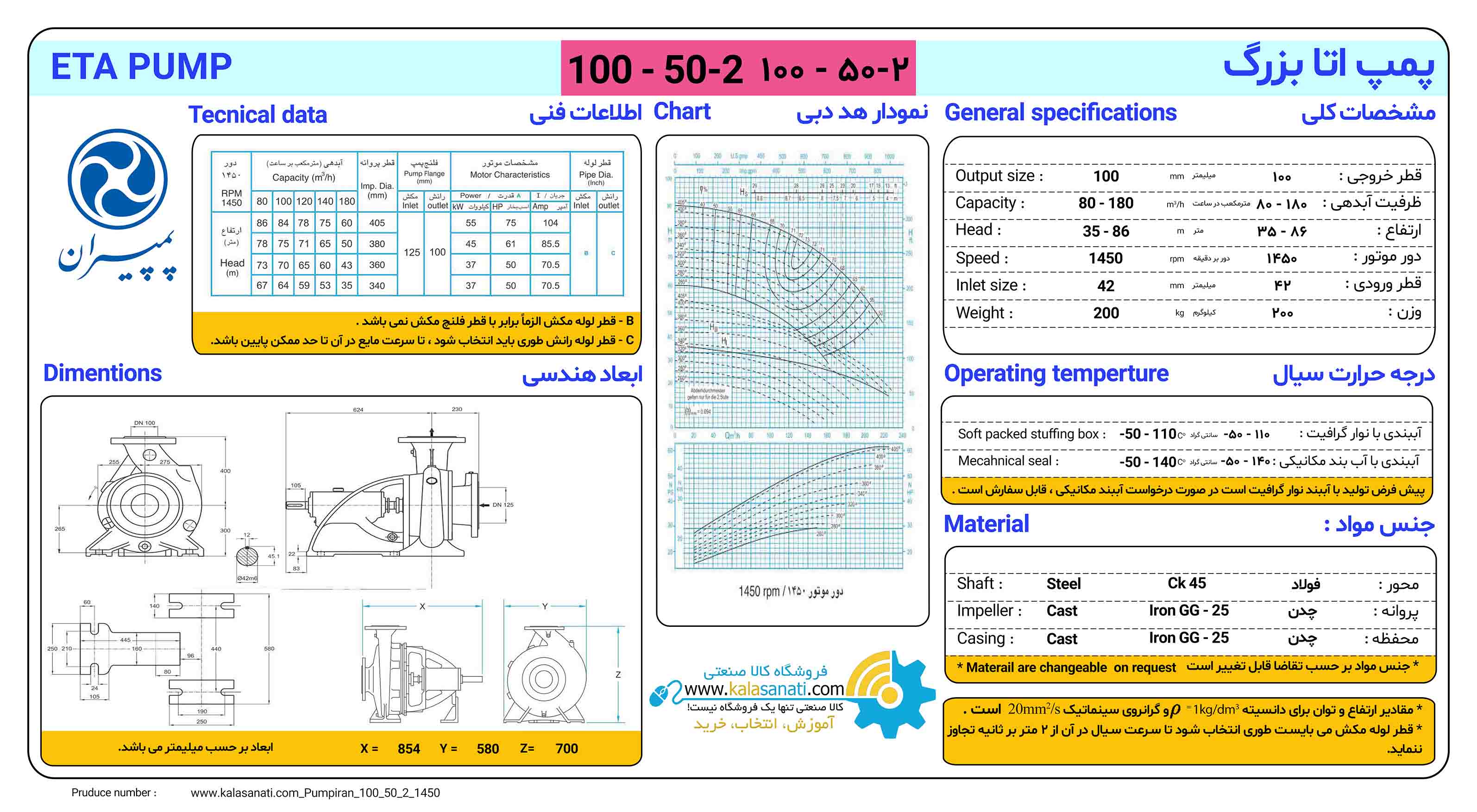 خرید پمپ آب اتا بزرگ پمپیران Pumpiran مدل 50/2 - 100